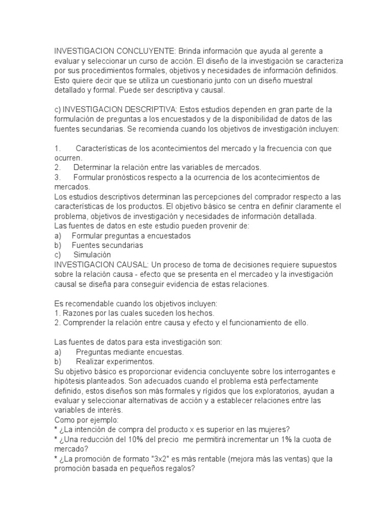 Investigacion Concluyente | PDF | Mercado (economía) | Hipótesis