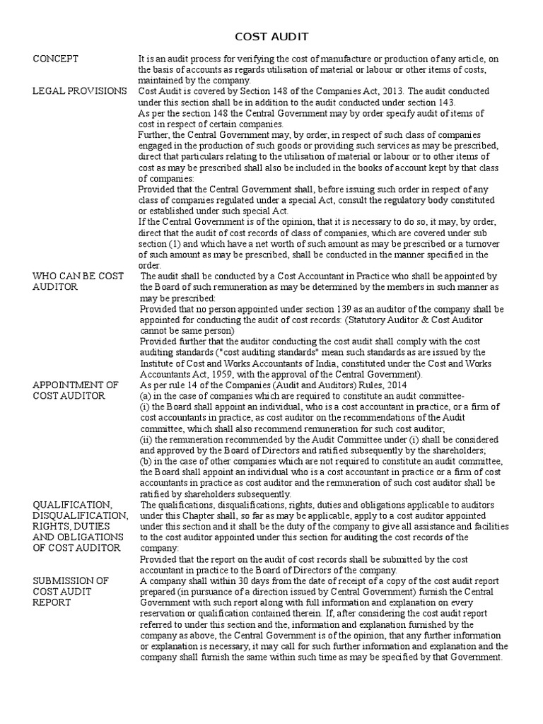 COST AUDIT CONCEPT | PDF | Accountant | Audit Committee