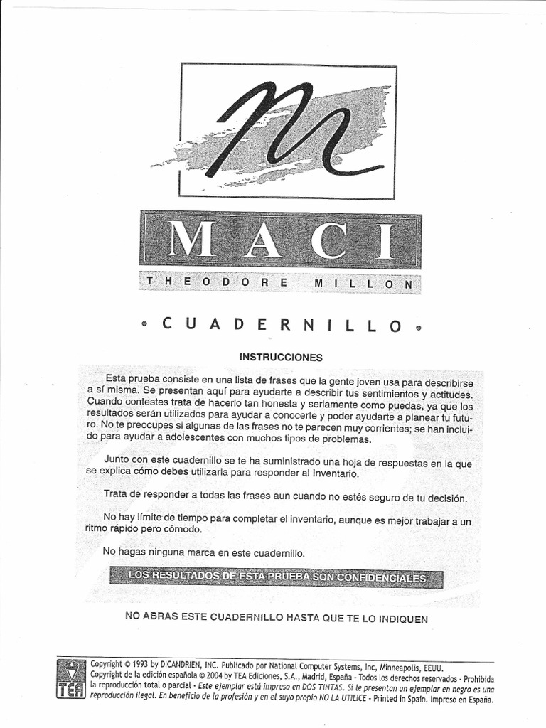 Test Psicologico Maci (Protocolo) | PDF | Sicología