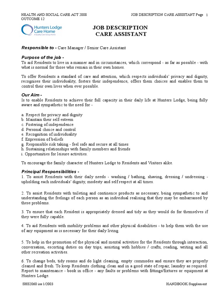 Job Description Carer | Caregiver | Privacy