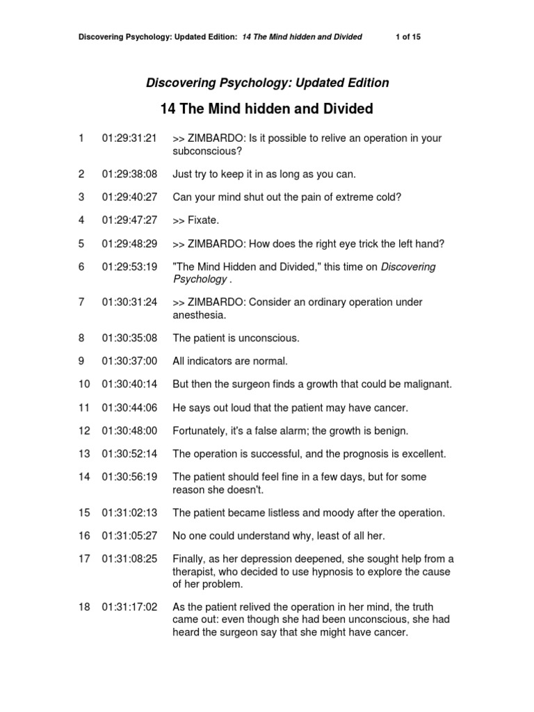 The Mind Hidden and Divided | PDF | Unconscious Mind | Hypnosis