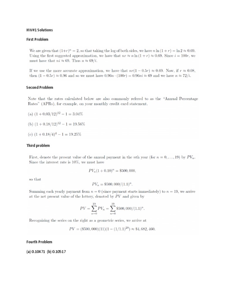 HW#1 Solutions First Problem | PDF