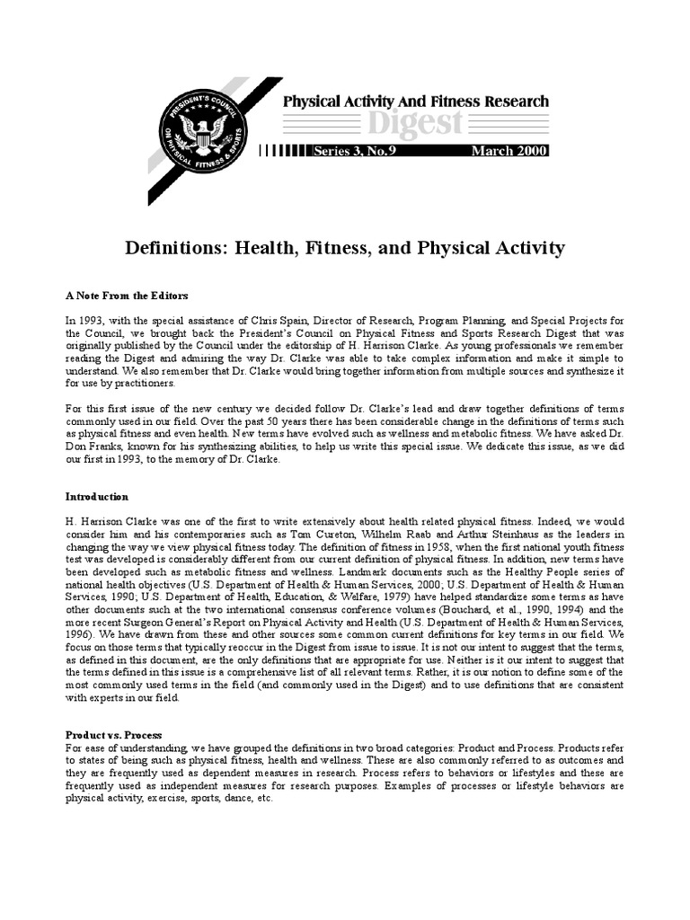 Definitions Health, Fitness, and Physical Activity | PDF | Physical ...