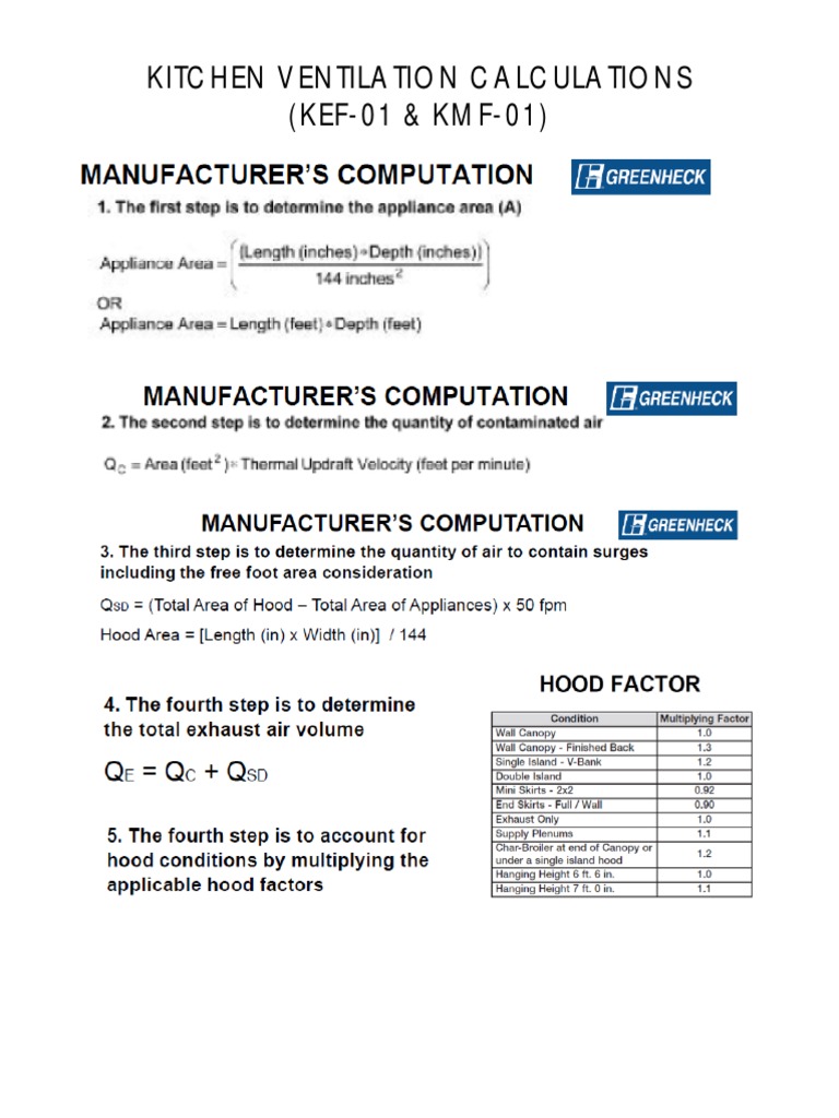 Example Kitchen Ventilation Calculation | PDF | Horsepower ...