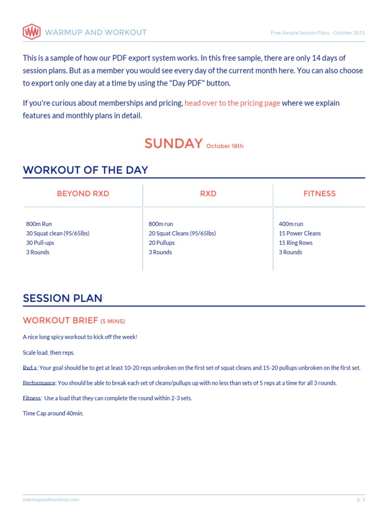 Two Weeks Crossfit Sample Session Plans | Download Free PDF | Rowing ...