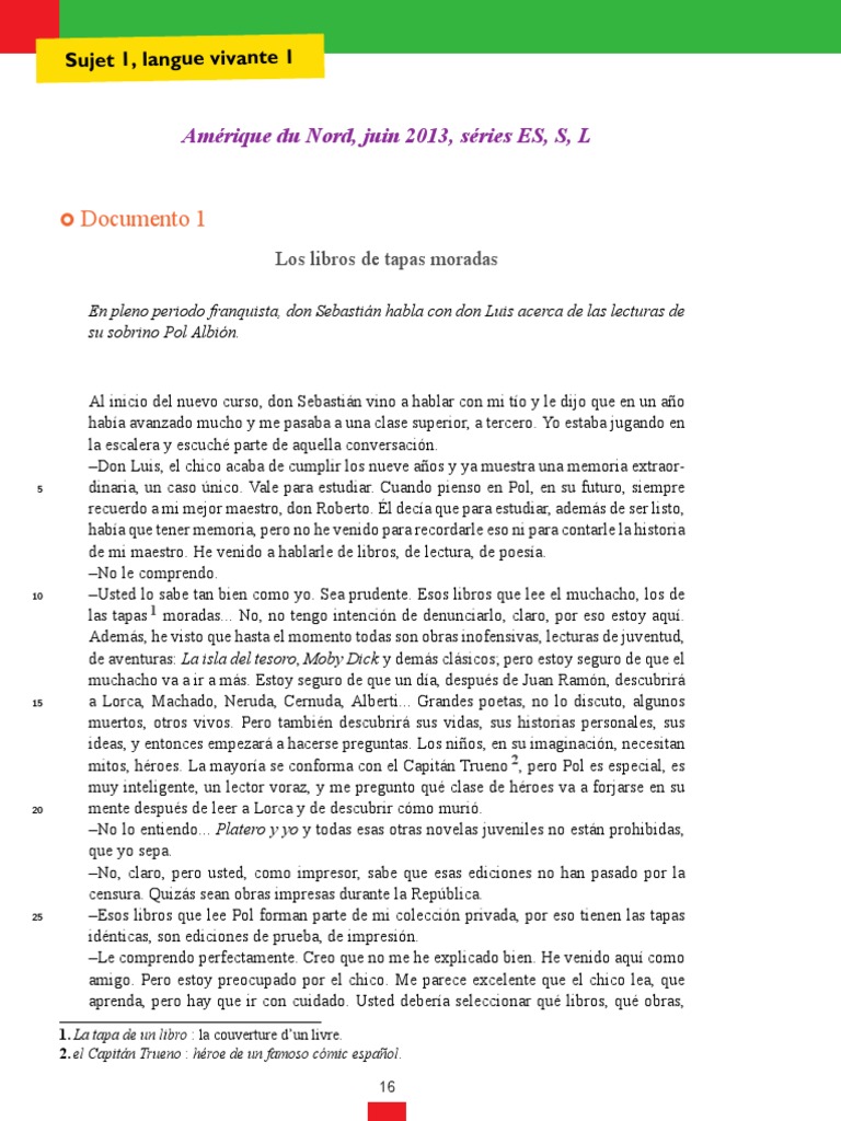 Bac - Sujets D'espagnol, Term LV1-LV2 | PDF | Federico García Lorca | Mujer