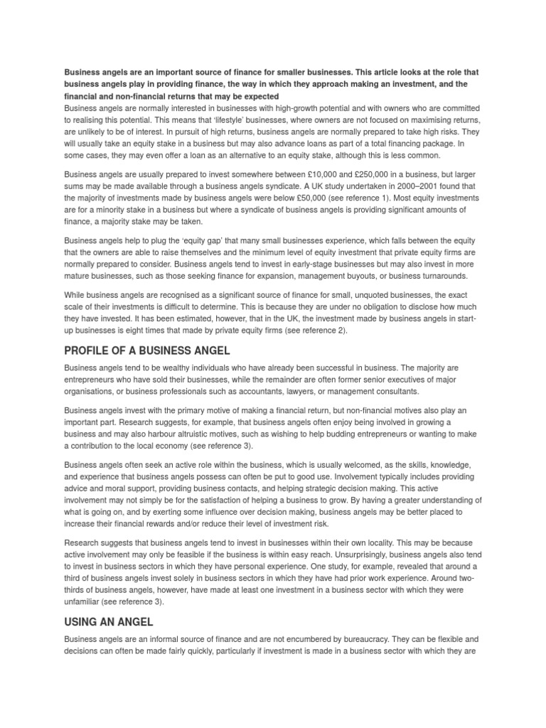 Profile of A Business Angel | PDF | Angel Investor | Investing