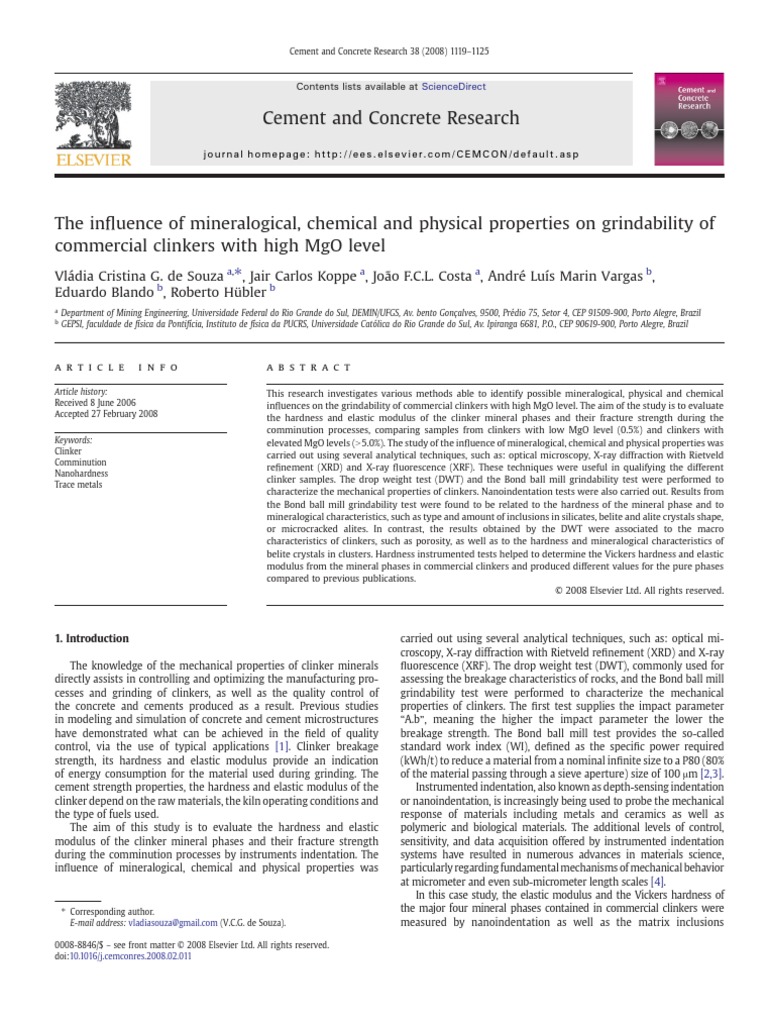 Grindability of Commercial Clinkers With High MgO Level | PDF ...
