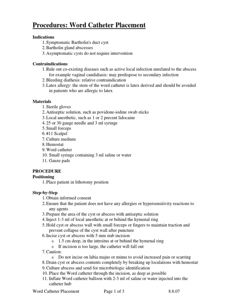 Word Catheter Placement | PDF | Medical Specialties | Medicine