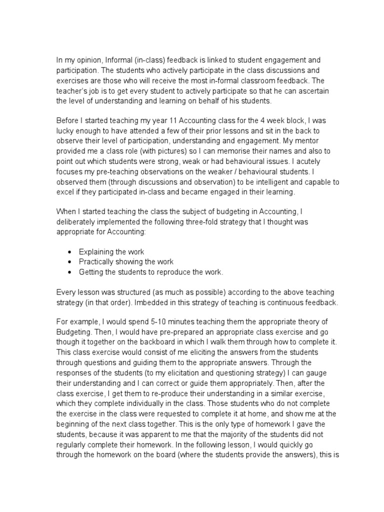 student participation reflection | Educational Assessment | Applied ...