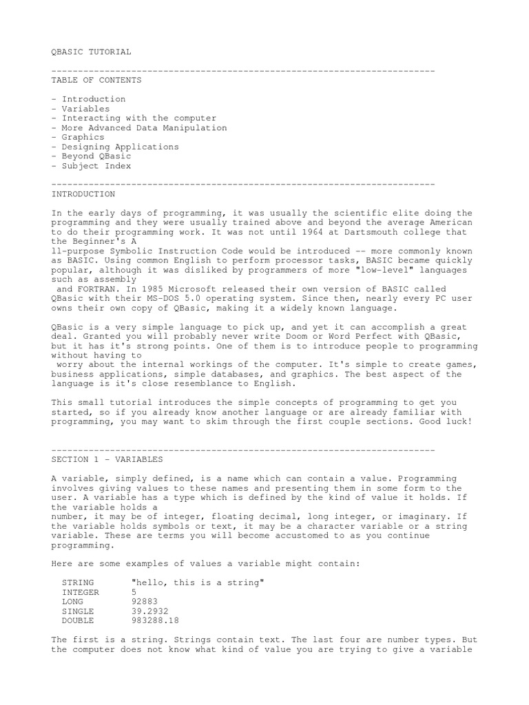 QBASIC Tutorial | PDF | Data Type | Variable (Computer Science)