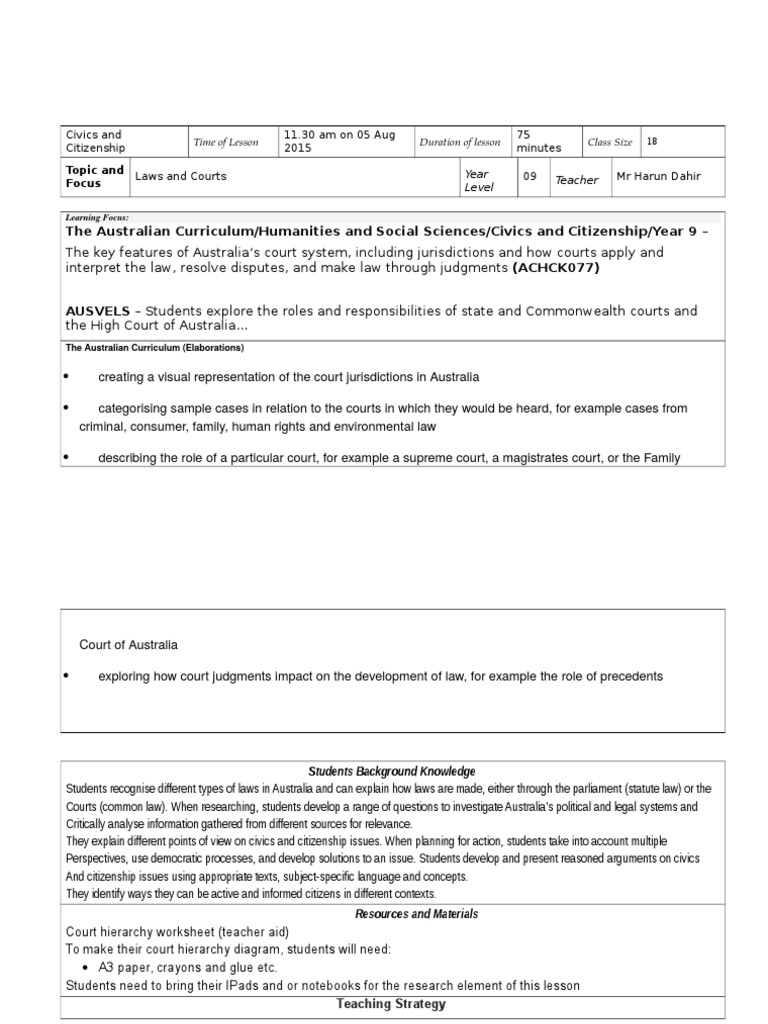 Year 9 Civics: Understanding Courts | PDF | Teachers | Teaching