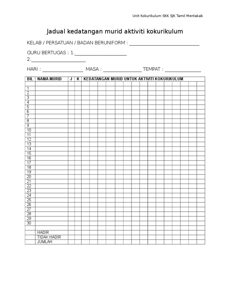 Jadual Kedatangan Murid Aktiviti Kokurikulum | PDF