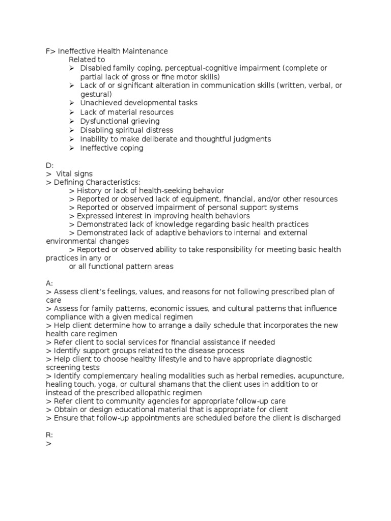 Ineffective Health Maintenance | PDF | Health Care | Neuroscience