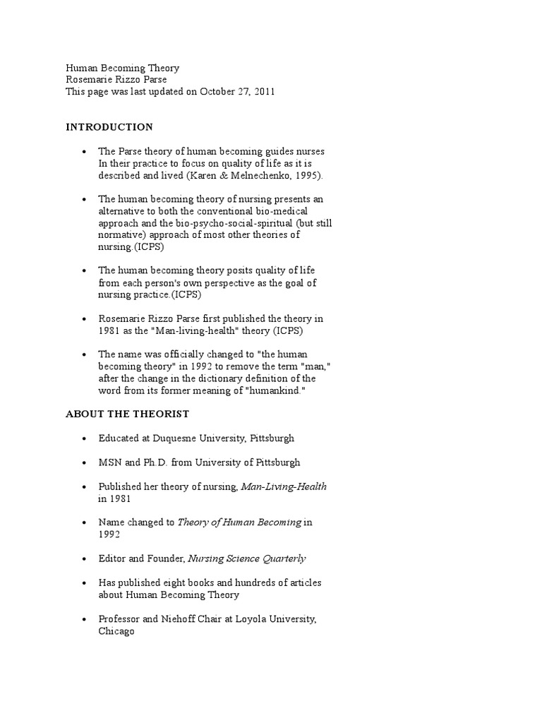 Human Becoming Theory Pdf Nursing Human