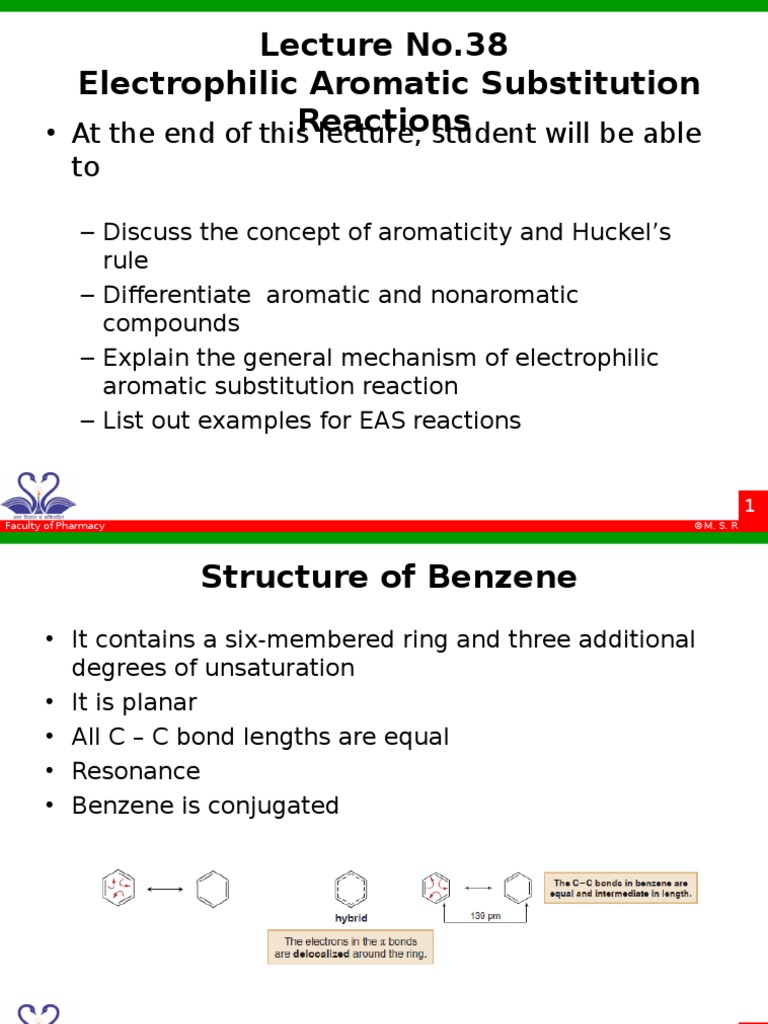 PDA104T - 38 Electrophilic Aromatic Substitution Reactions | PDF | Aromaticity | Organic Chemistry
