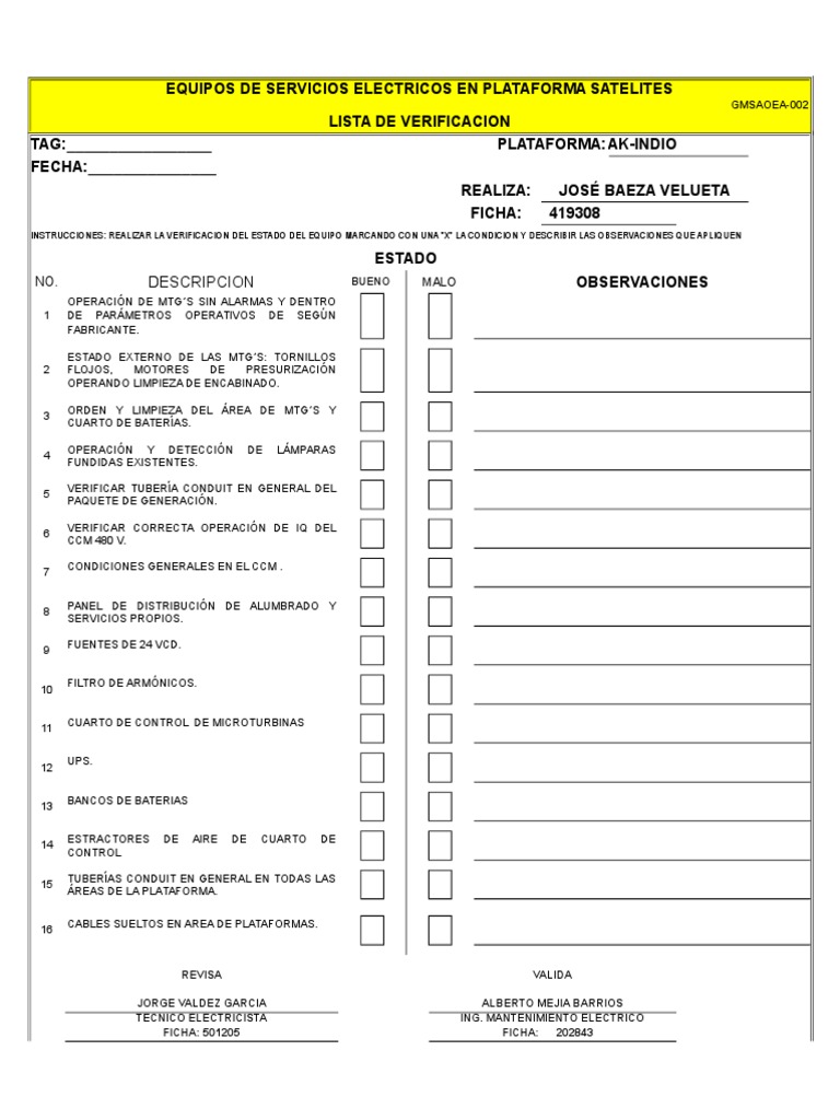 Formato Check List Equipos | PDF