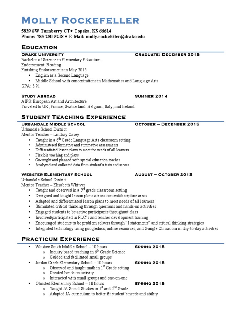 Resume | PDF | Lesson Plan | Middle Schools
