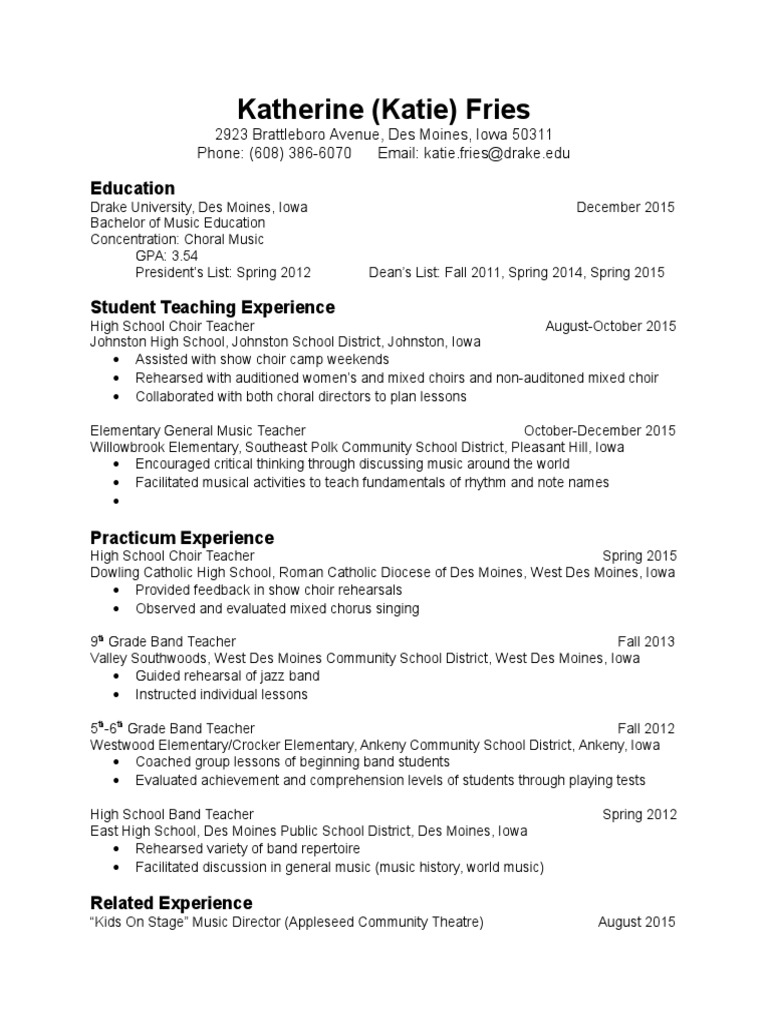 Education Resume | PDF | Music Education | Choir