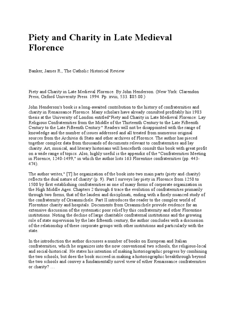 Piety and Charity in Late Medieval Florence | PDF | Florence | Renaissance