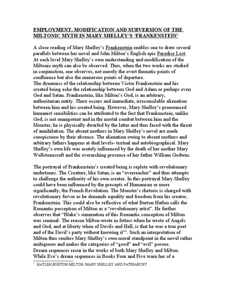 Paradise Lost and Frankenstein | PDF | Frankenstein | Mary Shelley