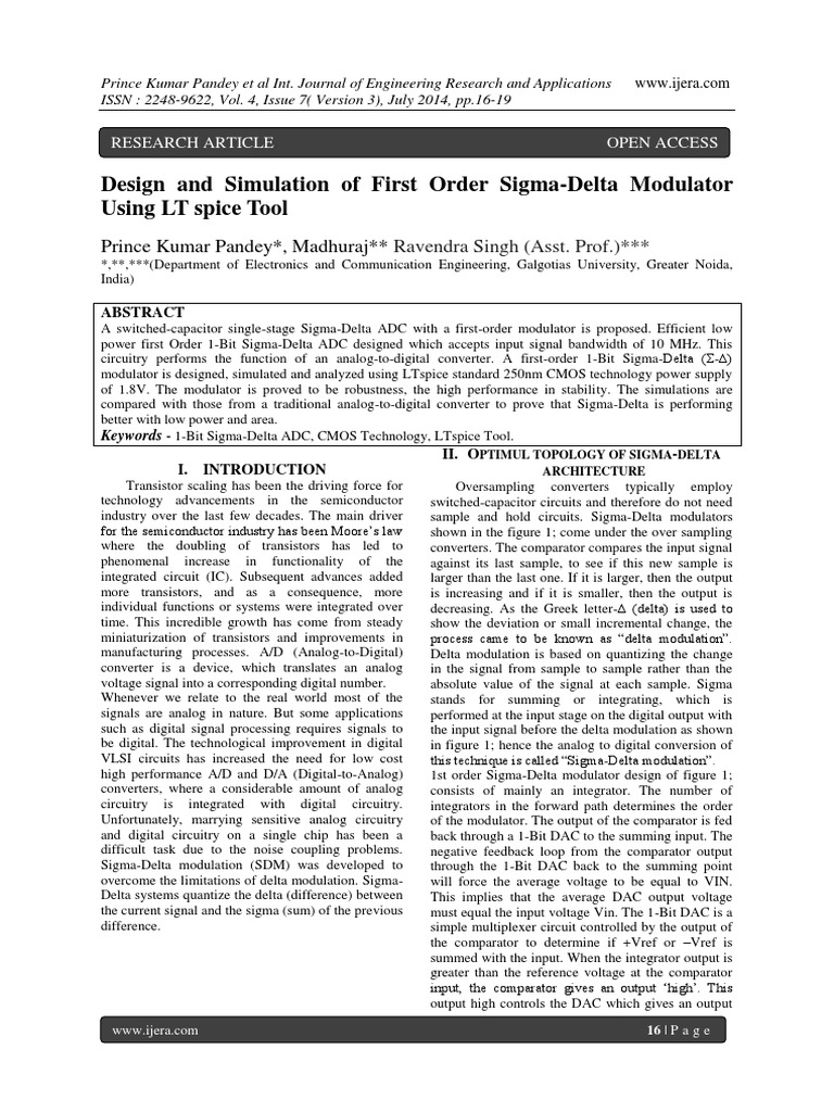 3 Design and Simulation of First Order Sigma-Delta Modulator | PDF ...