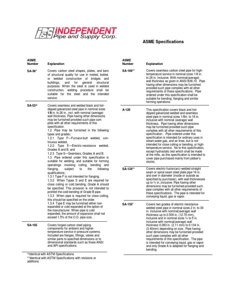 Asme Specifications SA36 ToSA423 | Download Free PDF | Pipe (Fluid ...