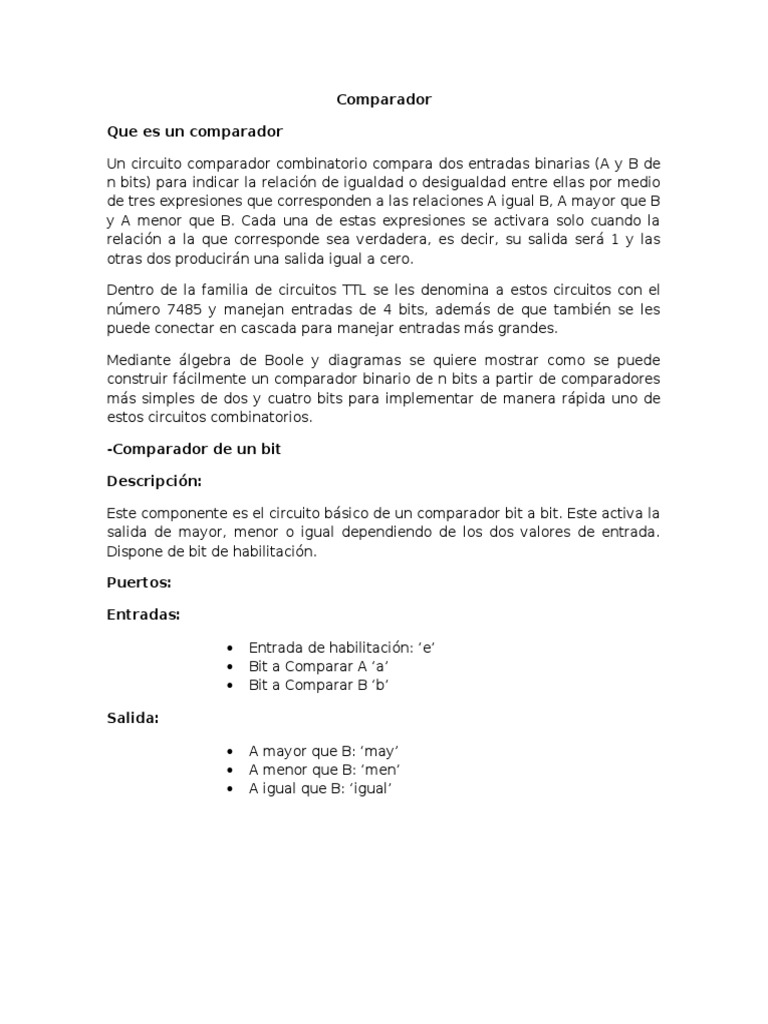 Comparadores Digitales: Tipos y Funciones | PDF | Poco | Información ...