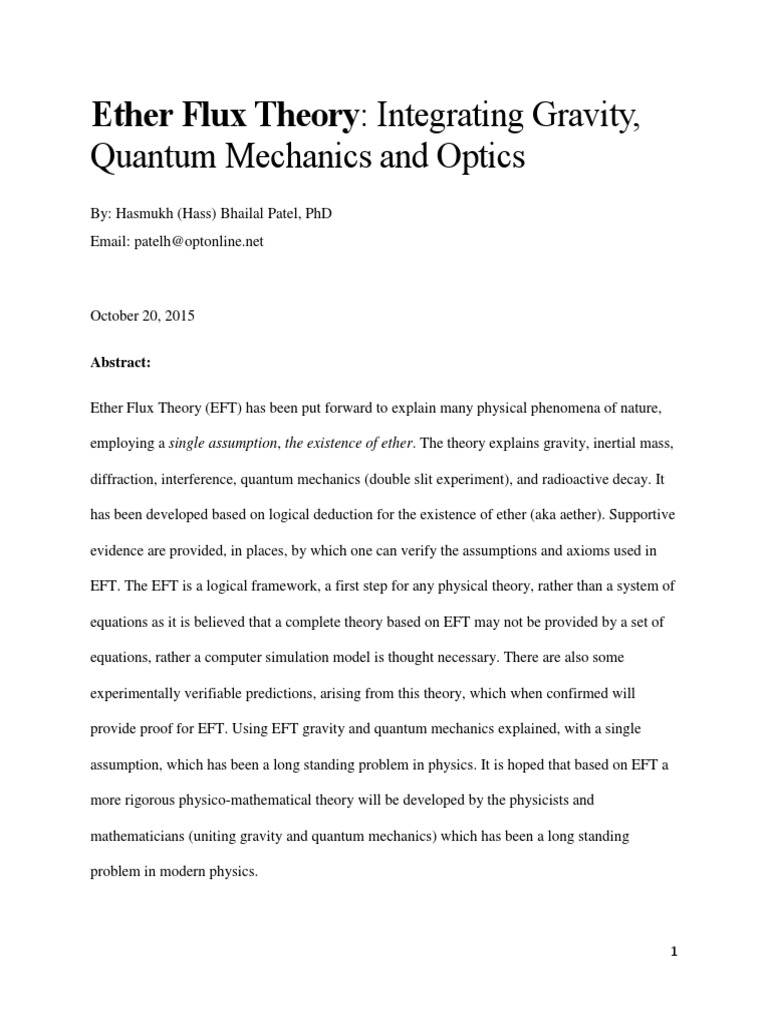 Ether Flux Theory: Integrating Gravity, Quantum Mechanics and Optics ...