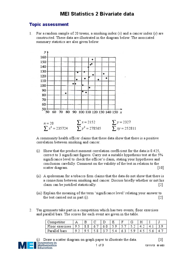 TA Bivariate Data | PDF | Statistical Hypothesis Testing | Type I And ...