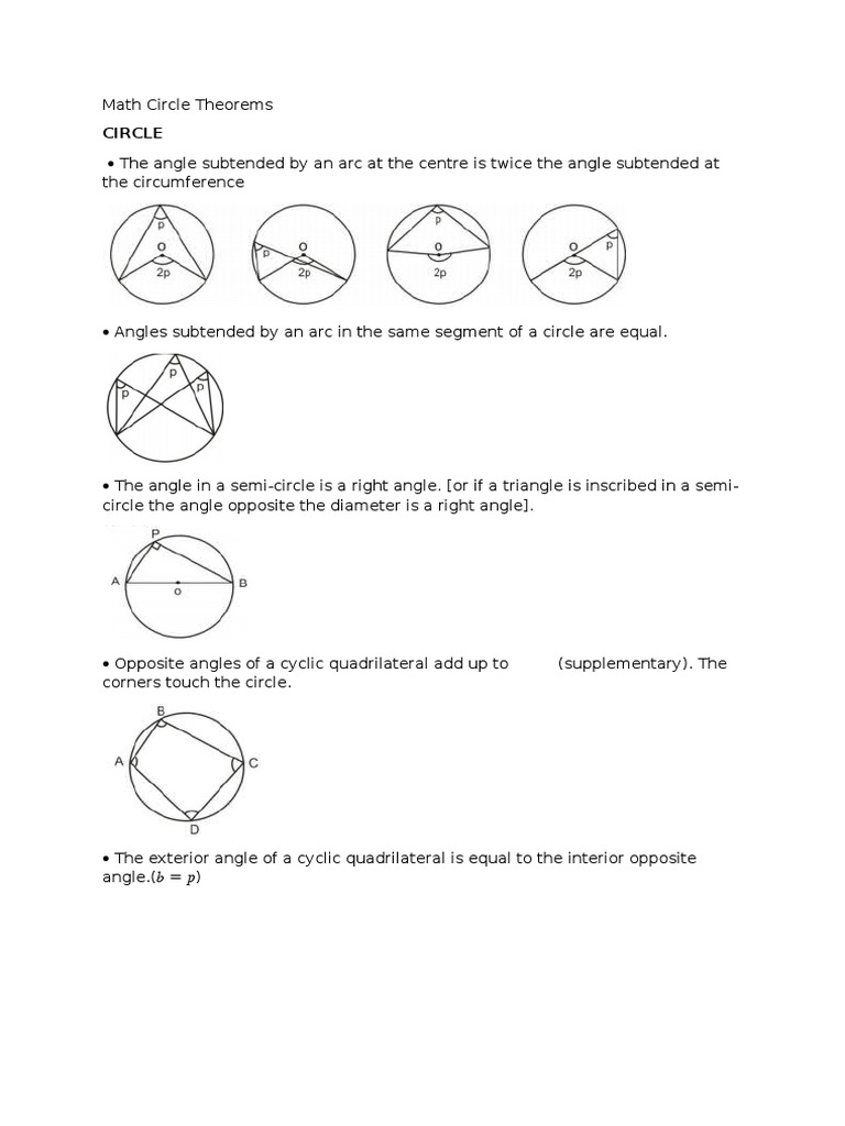 Circle Theorems Overview and Notes | PDF | Circle | Angle