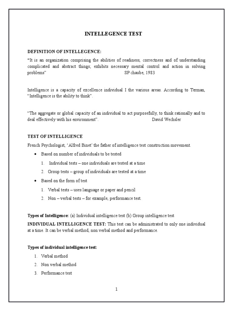 Intelligence Test | PDF | Intelligence Quotient | Psychological Testing