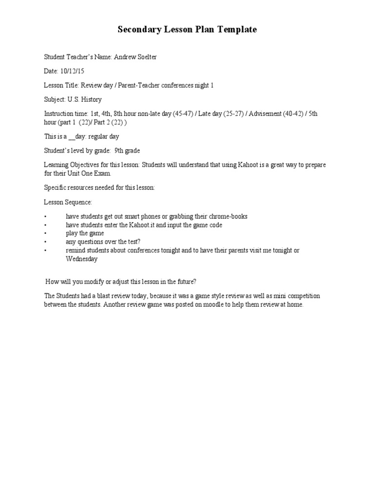 Secondary Lesson Plan Template | PDF