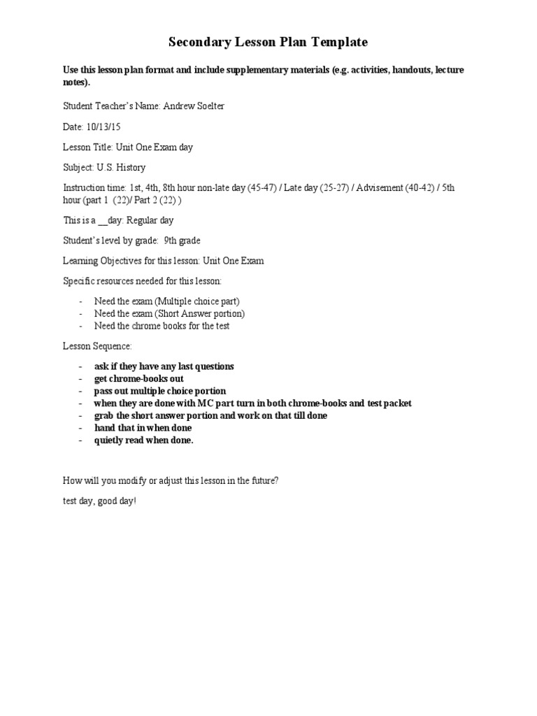Secondary Lesson Plan Template | PDF