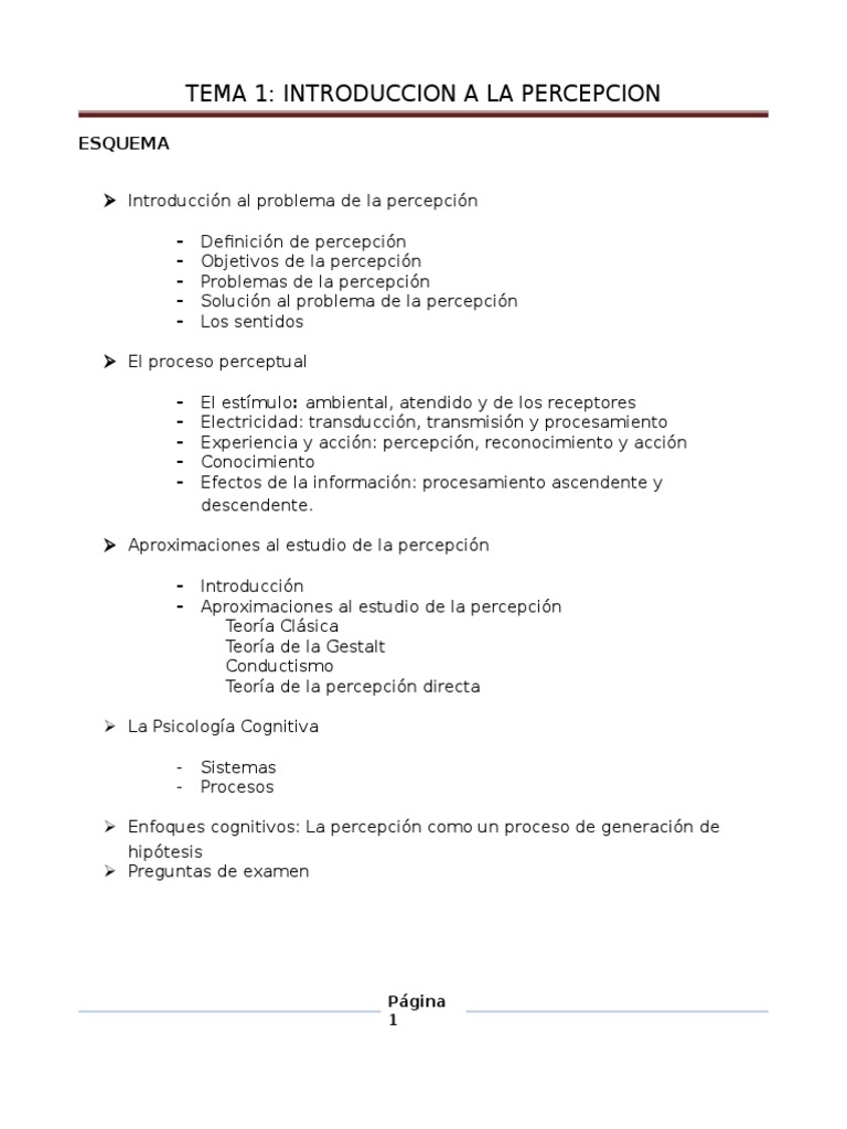 Tema 1 Introduccion A La Percepcion | PDF | Percepción | Cerebro