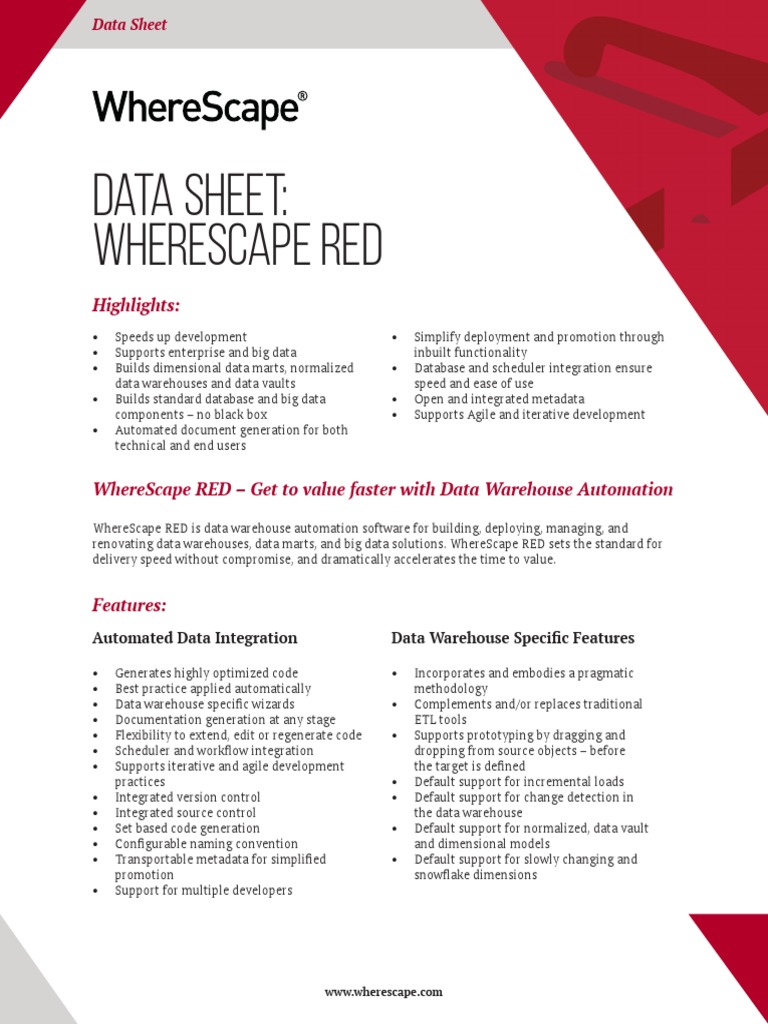 Wherescape Red Data Sheet PDF | PDF | Data Warehouse | Metadata