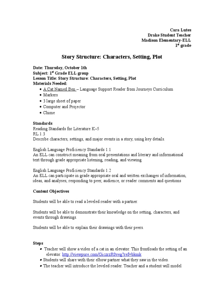Characters Setting Plot Lesson Plan | PDF | Lesson Plan | Educational ...