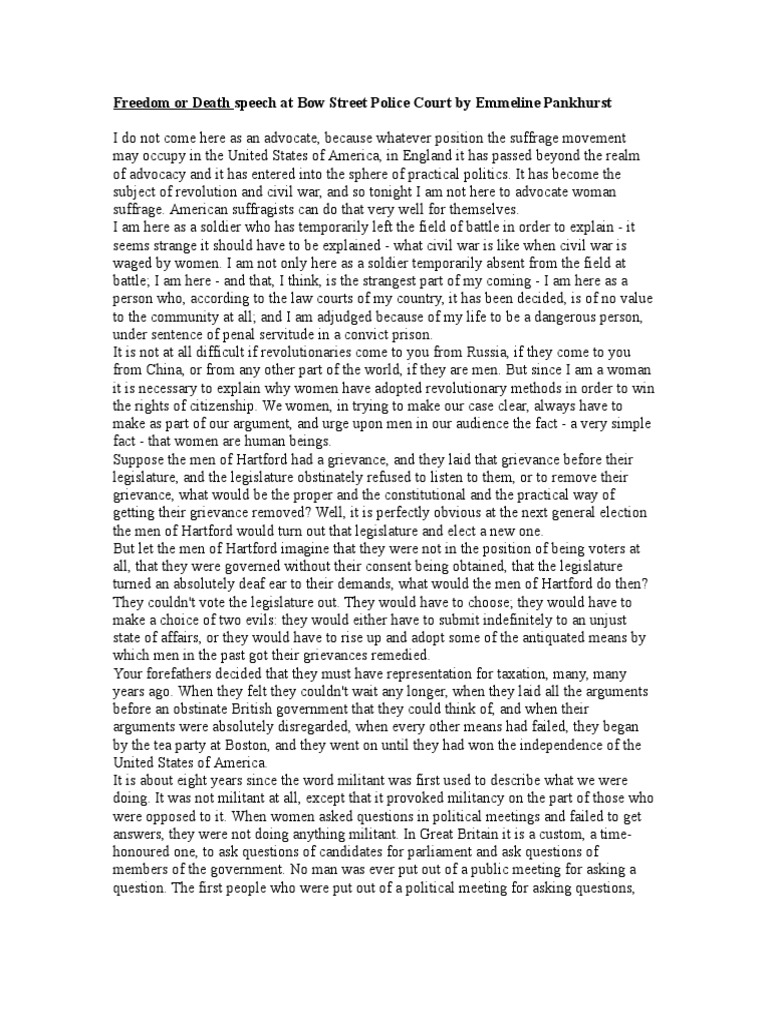 Pankhurst at Bow Street Freedom or Death | PDF | Emmeline Pankhurst | Government