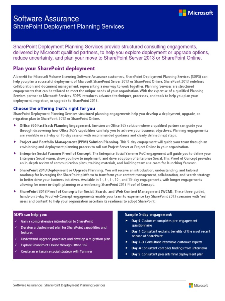 SharePoint Deployment Planning Services Datasheet | PDF | Share Point | Office 365