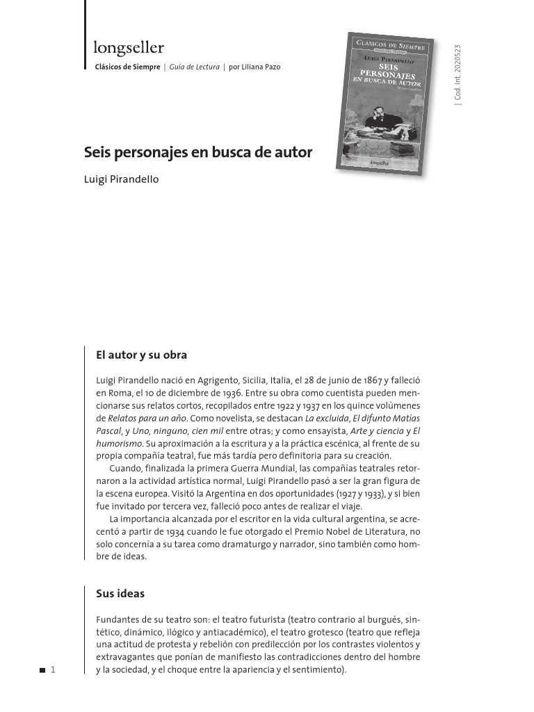 Guia de Analisis 6 Personajes | PDF | Autor | Teatro