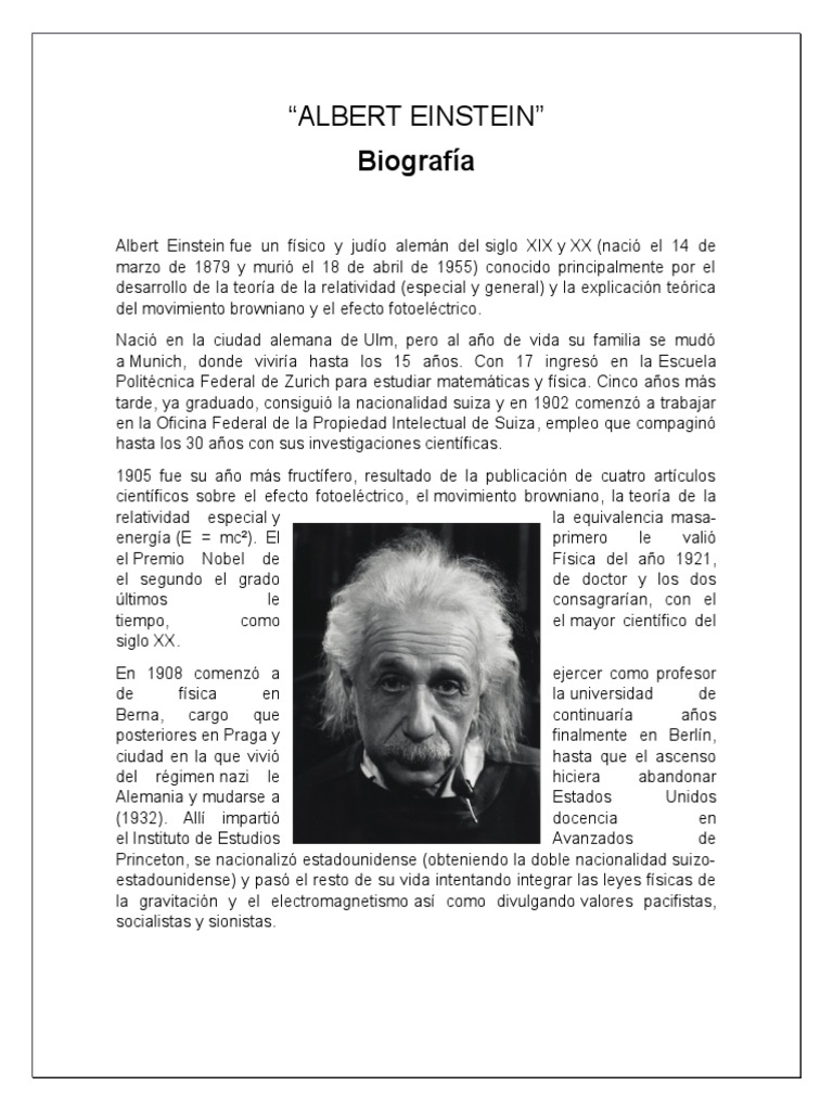 Biografía de Albert Einstein para Niños | PDF | Albert Einstein | Física