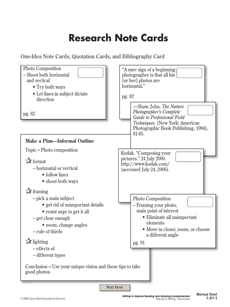 Research Note Cards: One-Idea Note Cards, Quotation Cards, and ...
