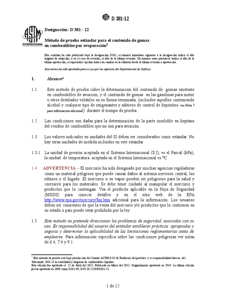 Astm D 381 12 | PDF
