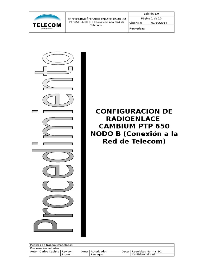 Procedimiento de Configuración RE CAMBIUM PTP 650 NODO B | PDF ...