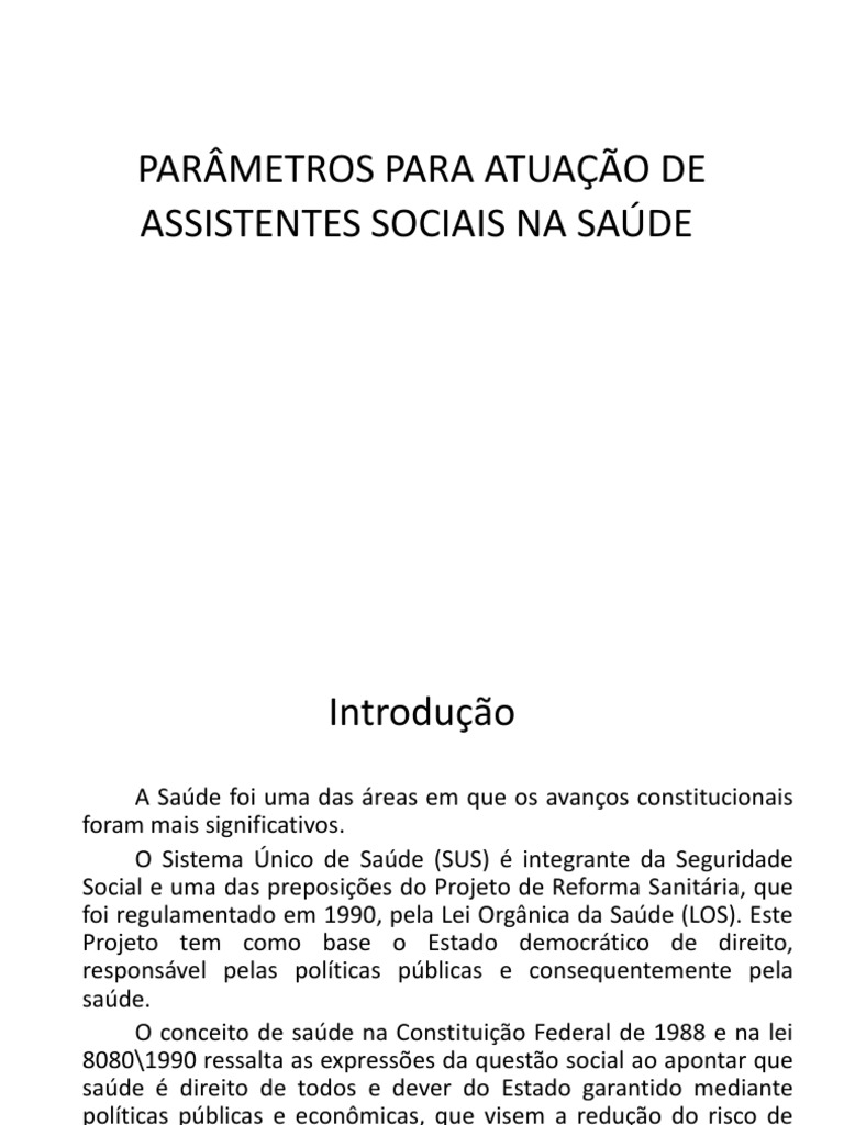 Parâmetros do Assistente Social na Saúde | PDF | Trabalho social ...