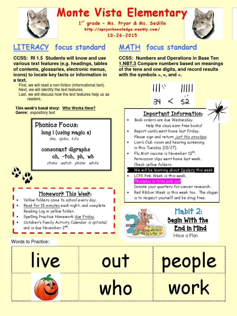 1st Grade Weekly Homework | PDF