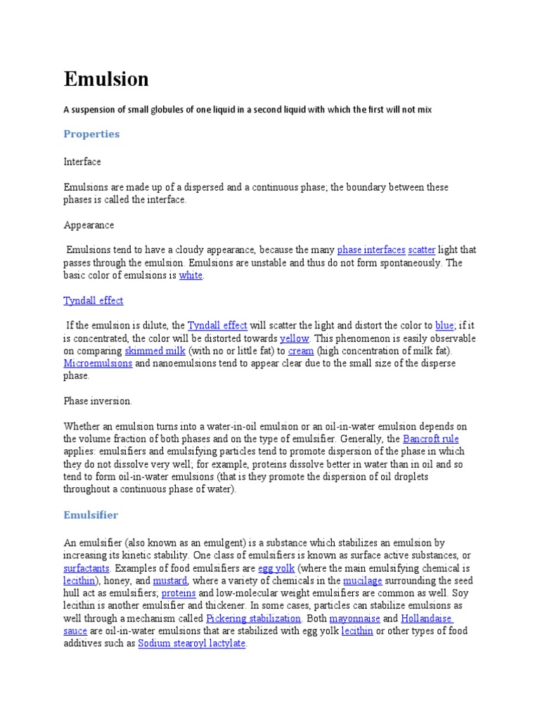 Emulsion: Properties | PDF | Emulsion | Applied And Interdisciplinary ...