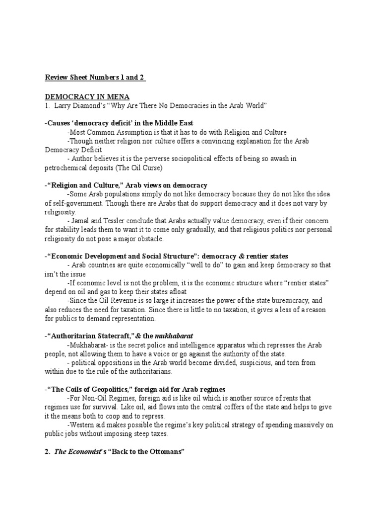 Middle East Review Sheet Part 1 and 2 | PDF | Islamism | Democracy