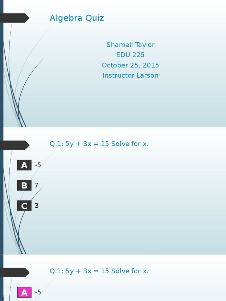 Algebra Quiz with Solutions | PDF | Teaching Mathematics