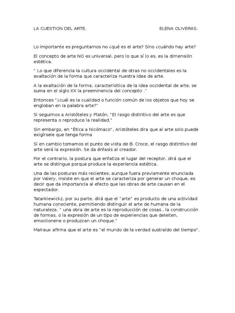 ELENA OLIVERAS. La Cuestion Del Arte | PDF | Imitación | Aristóteles